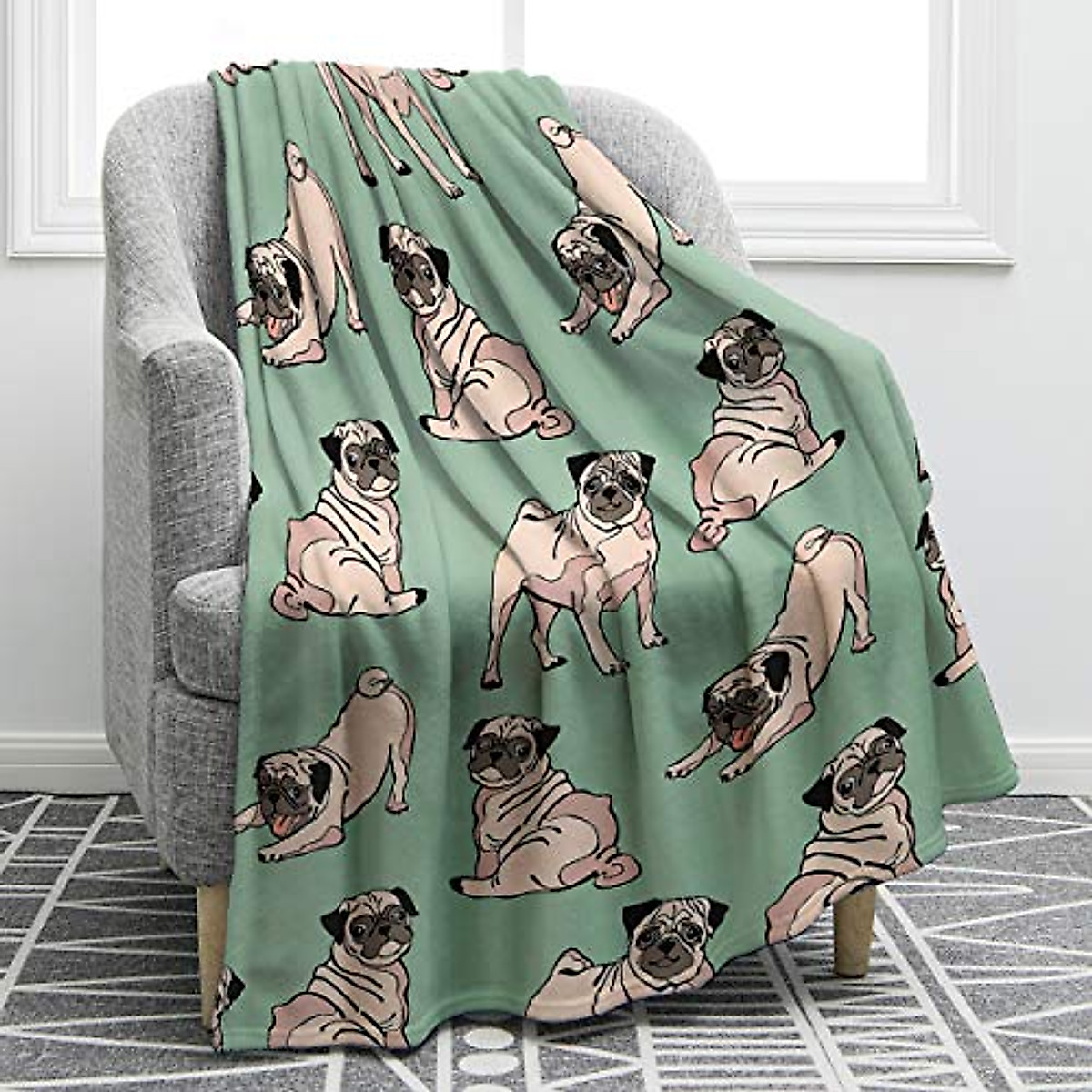 Jekeno Pug Dog Blanket Cartoon Smooth Soft Print Blanket Kid Baby for Sofa Chair Bed Office Travelling Camping 50"x60"