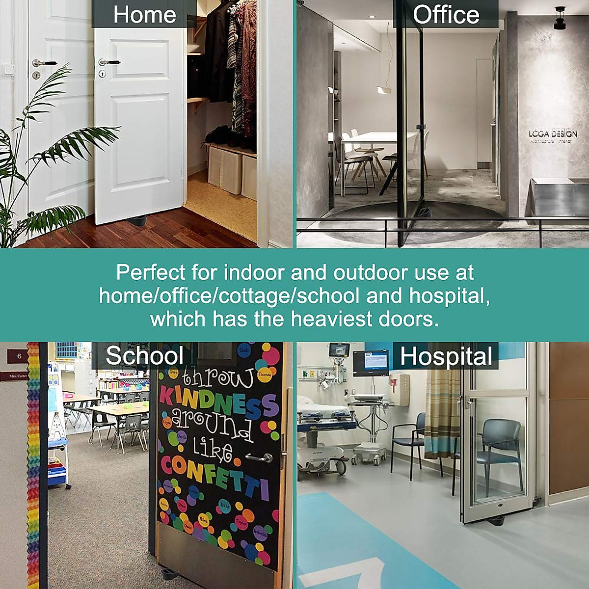 Door Stops Rubber,Door Stopper Security 2 Pack,Big Door Stops for School&Garage Heavy Metal Doors,Height Up to 1.9Inches,Safe for All Floors,Hold Doors with Gaps 0.35 to 1.9 Inches (Black)