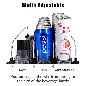 Soda Can Organizer for Refrigerator, Self-Pushing Drink Organizer for Fridge, Width Ajustable Drink Dispenser for Fridge Glide, Holds up to 15 Cans (12-20oz)