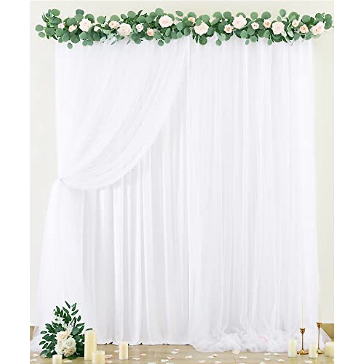 White Tulle Backdrop Curtain for Parties Wedding Baby Shower 3 Layers Sheer White Photo Curtains Backdrop Fabric Drapes Panels Decoration for Photography Bridal Shower 5ft x 7ft