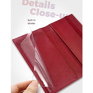 Yarnic Checkbook Cover for Personal Checkbook, Checkbook Holder with Pen Holder & Built-in Clear Plastic Divider for Duplicate Checks (Dark Red)