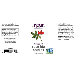 NOW Solutions, Rose Hip Seed Oil, 100% Pure, Nourishing and Renewing, For Facial Care, Vegan, Child Resistant Cap, 4-Ounce