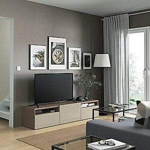TV Unit with Drawers and Door,Walnut Effect Light Gray/Selsviken high-Gloss/Beige, 70 7/8x16 1/2x15 3/8 "