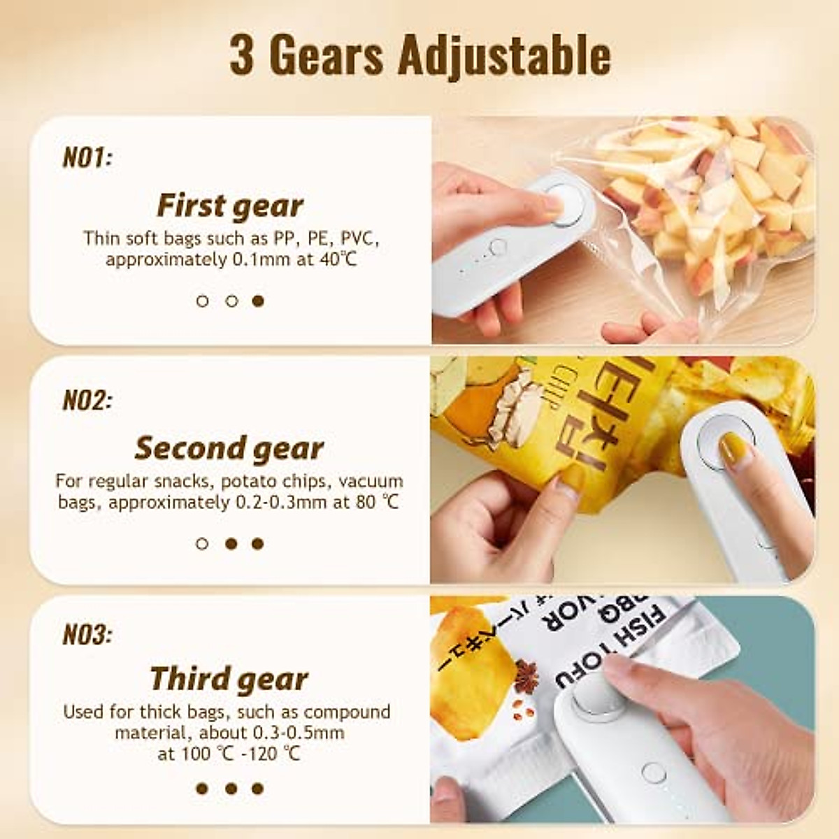 Ansook Mini Bag Sealer with Cutter 2 in 1 Heat Sealers, Portable Food Sealer Mini Sealing Machine Kitchen for Food Storage, Plastic Bag, 3 Adjustable Gears Chip Bag Sealer.