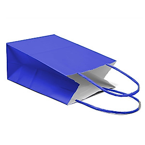 12 Counts Food Safe Premium Paper and Ink Small 8.5" X 5.25", Vivid Colored Kraft Bag With Colored Sturdy Handle, Perfect For Goodie Favor DIY Bag, Environmentally Safe (Small, Royal Blue)