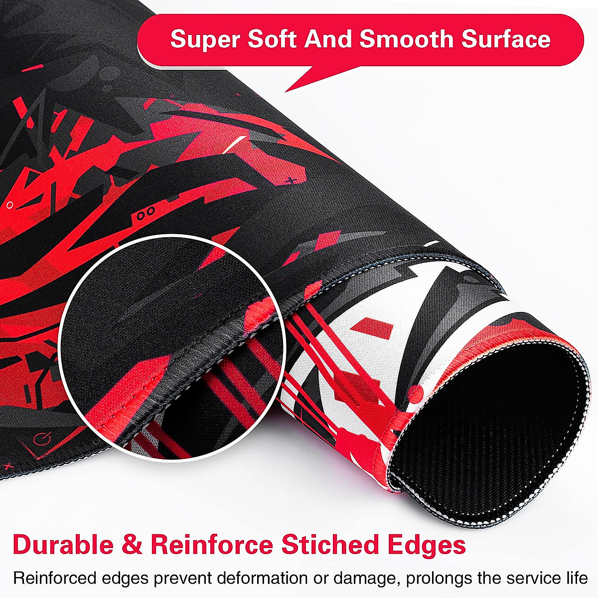 Canjoy Extended Mouse Pad (31.5x15.7inch), XXL Large Gaming Mouse Pad with Stitched Edges Mouse Mat Desk Pad with Superior Micro-Weave Cloth, Non-Slip Base, Waterproof Keyboard Pad (Black Red)