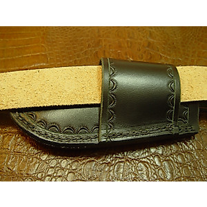 Cross Draw Premium Leather Knife Sheath for Buck 113, 6.4" Fixed Blade Knife Holder, Dyed Black