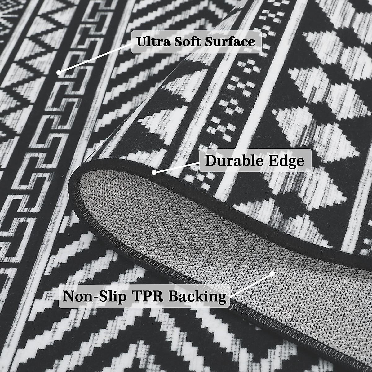 CAROMIO Washable Rug 8x10 Geometric Indoor Carpet Low Pile Non Slip Boho Farmhouse Rug Black Mororccan Throw Floor Cover Bohemian Rug for Living Room Bedroom Home Decor, Black