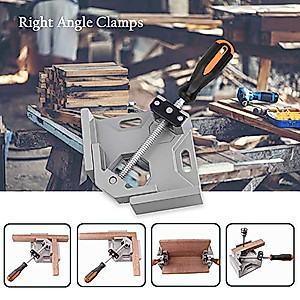 2 Pack Right Angle Clamp - 90 Degree Clamps for Woodworking, Single Handle Aluminum Alloy Corner Clamp with Adjustable Swing Jaw for Welding, Wood-Working, Drilling, Crafting Project
