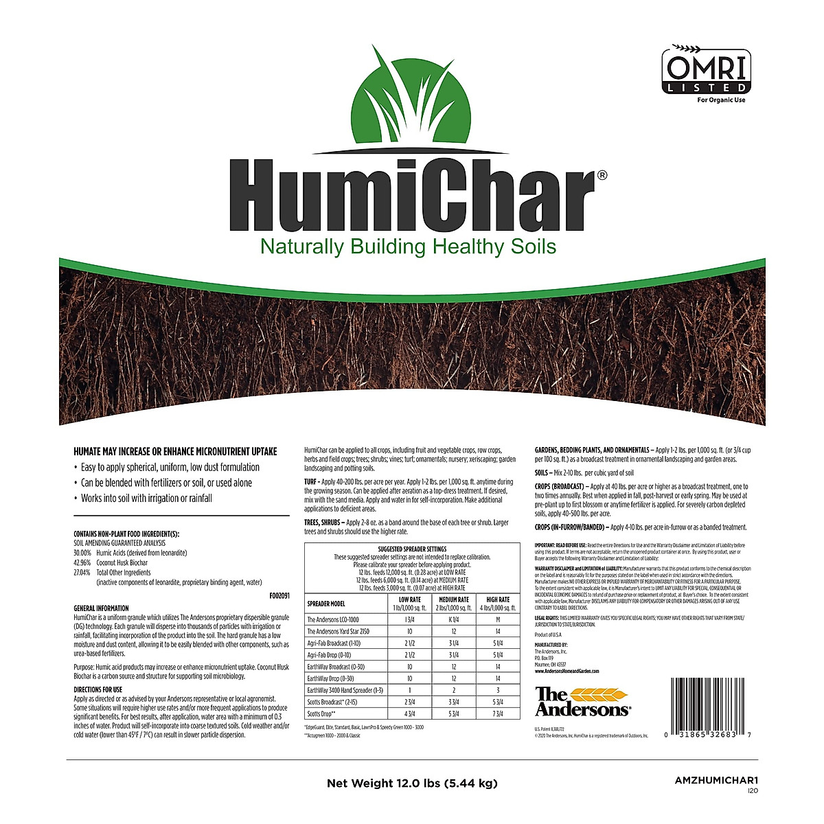 The Andersons HumiChar Organic Soil Amendment with Humic Acid and Biochar Covers 12,000 sq ft (12 lb)