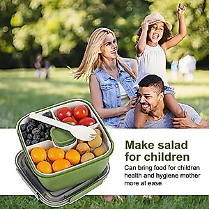 shopwithgreen 52 OZ to Go Salad Container Lunch Container, BPA-Free, 3-Compartment for Salad Toppings and Snacks, Salad Bowl with Dressing Container, Built-in Reusable spoon, Microwave Safe
