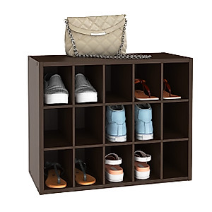 ClosetMaid 15 Cube Stackable Storage Organizer for Shoes, Bags, Crafts, Hobbies with Wood Shelves, for Closet, Entryway or Mudroom, Espresso