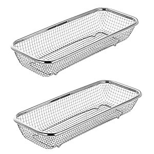 Kitchen Drawer Organizer, BYEGOU Stainless Steel Storage Container Metal Cabinet Storage Basket for Holding Silverware Kitchen Utensil, Pack of 2