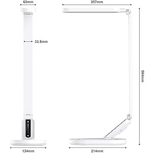 JKSWT LED Desk Lamp for Reading, Eye-Caring Natural Light Protects Eyes Dimmable Office Table Lamps with 5 Color Modes USB Charging Port Touch Control and Memory Function,10W