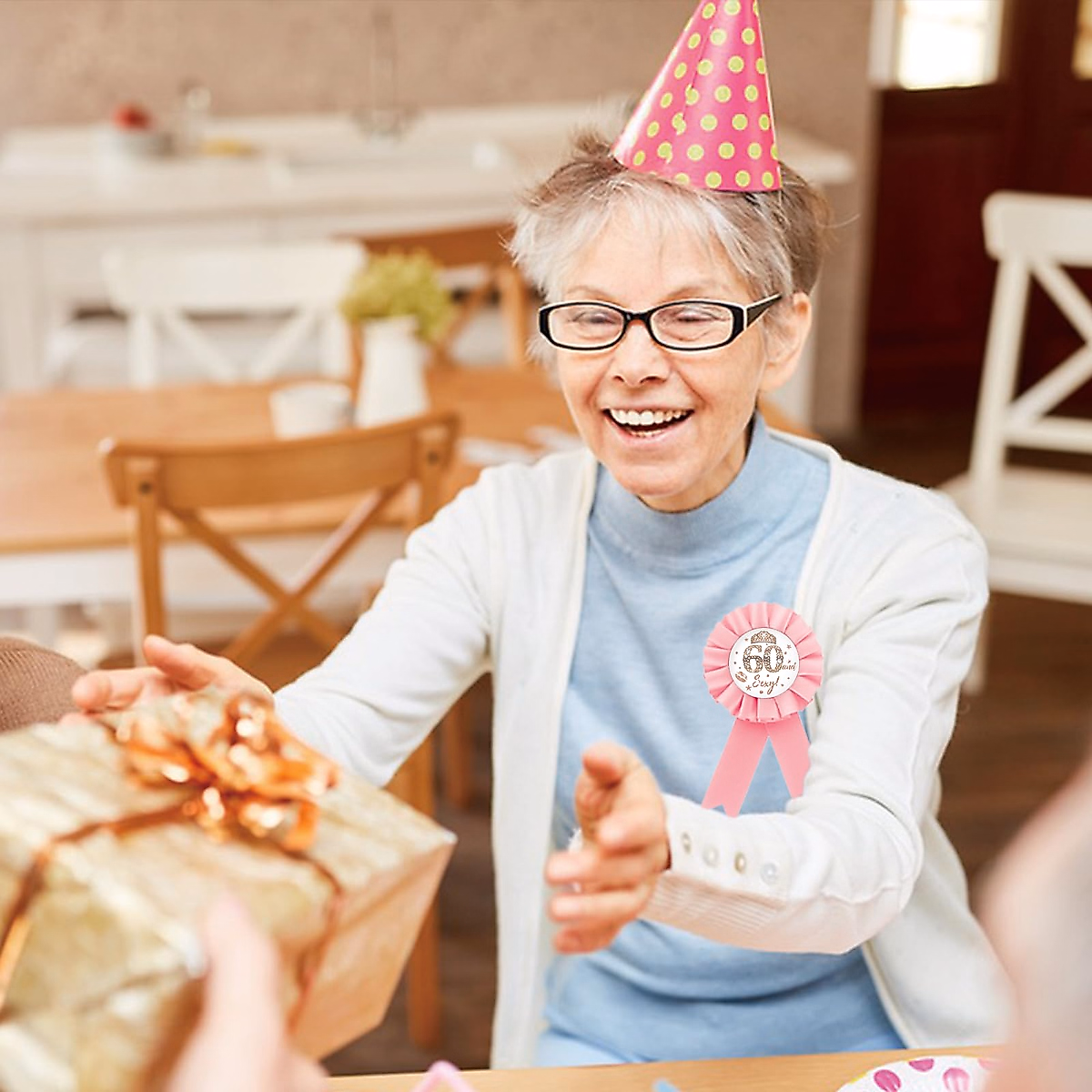 60 and Sexy Tinplate Badge Pin, It's My 60th Birthday Button Pin, Happy 60th Birthday Pink Rosette Badge Pin for Women, Brooch Buttons for Sixty Years Old Birthday Party