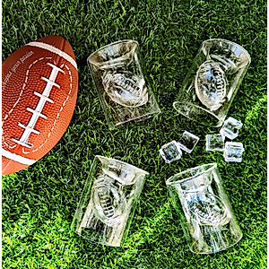 MADARC SPORT - Set of 4 - Football Reversible Shot Glasses 2Oz / 4.5Oz, with 3D relief Football Ball Shape inside - (Modern)