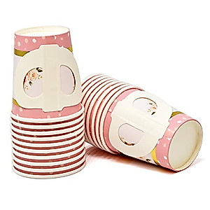 36 Disposable Tea Party Cups 5 oz 3" 36 Saucers 5" Paper Floral Shaped Plate Teacup Set with Handle for Kids Girls Mom Coffee Mugs Wedding Birthday Baby Bridal Shower Gold Foil & Pink Table Supplies