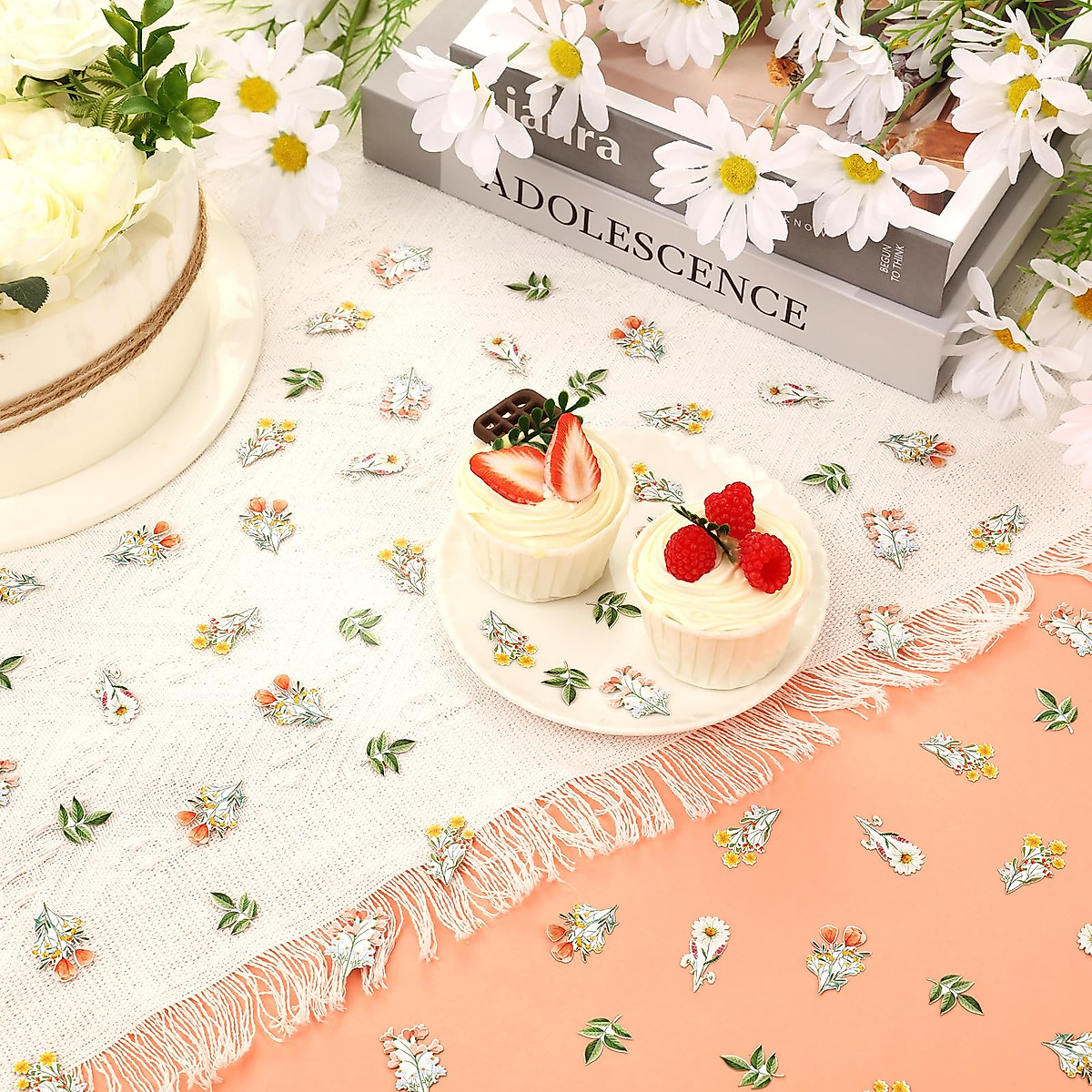 Fangleland 200 Pcs Wildflower Confetti for Girls, Wildflower Scatter Paper Table Decor, Pink Floral Flowers Confetti Decorations For Wedding Bridal Baby Shower Birthday Party