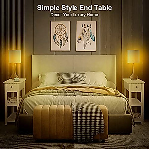 SEJOV End Table, 3-Tier White Nightstand with Drawer and 2 Shelves, Wood Look Accent Narrow Side Tables Living Room Bed Room Office, White