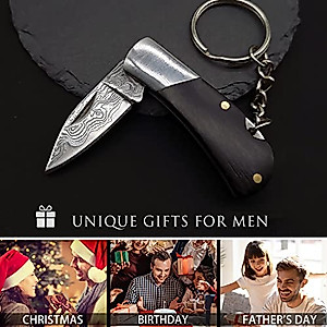 STARDW Damascus Pocket Knife,Mini Folding Pocket Knife,EDC Pocket Knife with Wood Handle,Gifts for Men Women (Damascus A)