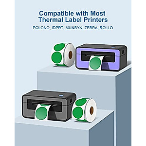 POLONO Label Printer, PL420 4x6 Thermal Printer, High-Speed Shipping Label Printer, Commercial Direct Thermal Printer, 2" Green Circle Thermal Sticker Labels, Self-Adhesive Stickers Labels