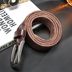 KEECOW Men's 100% Italian Cow Leather Belt Men With Anti-Scratch Buckle,Packed in a Box (1001-brown, 115cm (Pant Size:34-38))