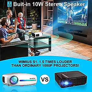 Native 1080P Projector Support 4K Full HD, WiMiUS S1 Top Bright Projector Support 60HZ Fresh Rate, Home & Outdoor Video Projector w/ 4D Keystone & 10W Speaker for iOS, Android, TV Stick
