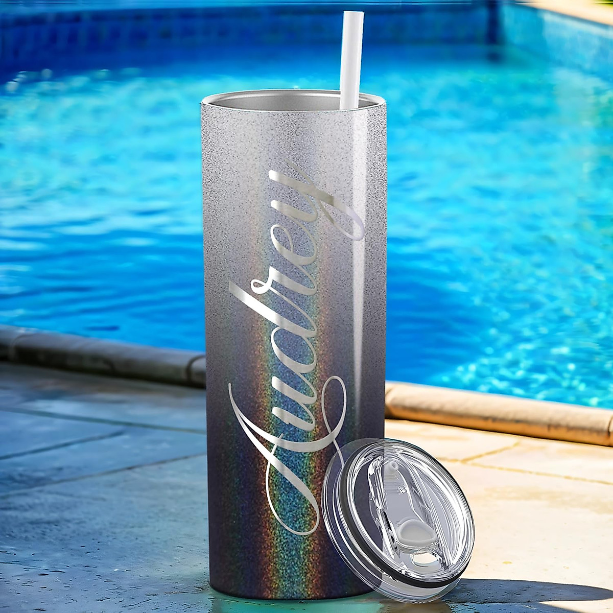 Personalized Skinny 20 oz with Lid Spectrum Gleam Customized Laser Engraved Cup Gift Stainless Steel Vacuum Insulated Mug