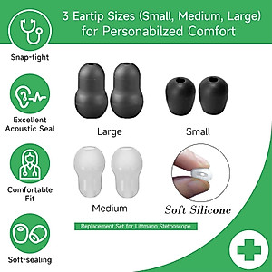 4 Pairs 3 Sizes(L,M,S) Littmann Stethoscope Replacement Ear Tip Piece, 6Pcs Littmann Stethoscope Accessories Spare Parts Soft Earplug Earbud Large Small Middle, 2Pcs MDF ADC Stethoscope Ear Cover Bud