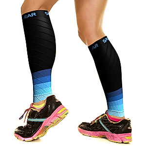 Compression Calf Sleeves Men & Women - Shin Splint Compression Sleeve 20-30mmhg, Best Footless Compression Socks for Calf Pain, Running, Nurses, Pregnancy, Post-Surgery Relief (1 Pair BLK-BLU L/XL)