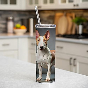 Miniature Bull Terrier Dog Photo Skinny Tumbler 20oz with Straw Insulated Water Bottle Gift