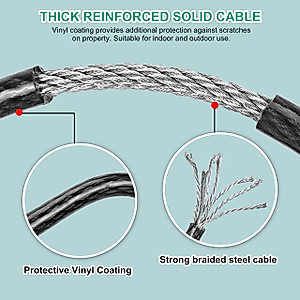 DAOSEC 7ft Heavy Duty Anti-Theft Steel Cable & Stainless Steel Padlock Set with D-Shackle - 12mm Cut & Rust Resistant Bicycles, Gate, Shed, Patio Furniture - High Security Outdoor Safety Lock Kit