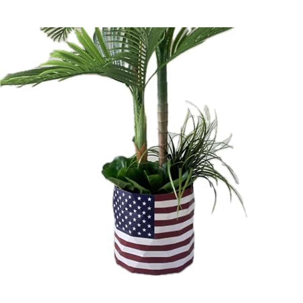 Deluxe 78" Golden Cane Palm Artificial Tree + Premium Fiddle Leaf Foliage in 8" Base + 12" Plant Pot Skirt + Bonus USA Flag Style Pot Pant