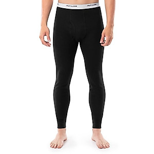 Fruit of the Loom Men's Classic Midweight Waffle Thermal Underwear Bottoms (2-Pack), Black Soot/Natural, Large