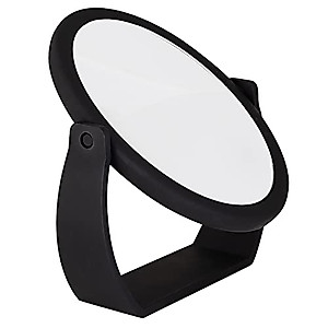 Bath Bliss Double Sided Free Standing Swivel Vanity Mirror, Regular & 10X’s Magnification, Make-up & Shaving Use, Tabletop, Rubberized, Black