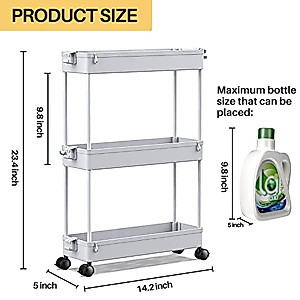 SPACEKEEPER Slim Rolling Storage Cart, Laundry Room Organization, 3 Tier Mobile Shelving Unit Bathroom Organizer Utility Cart for Kitchen Narrow Places(Gray)