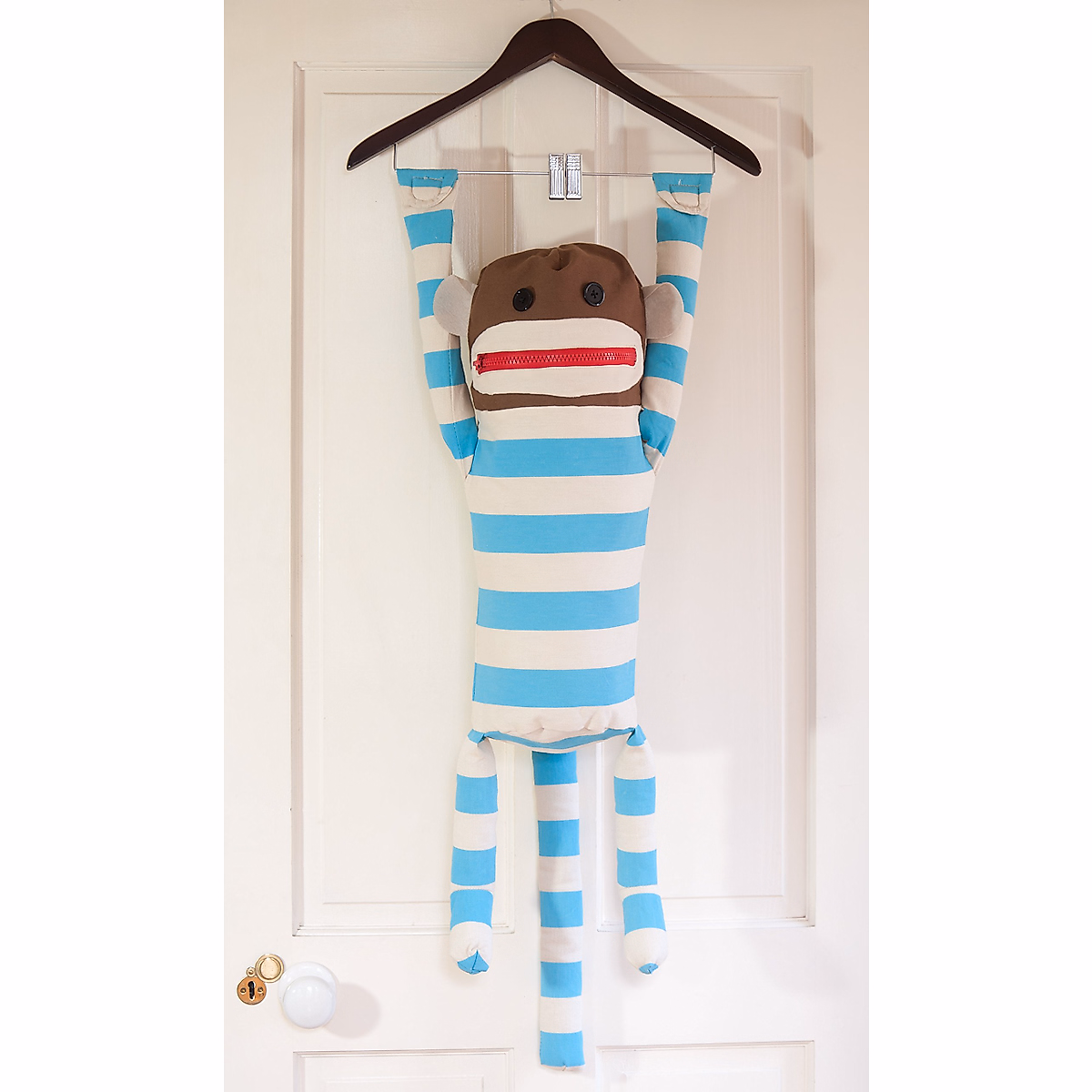 SUCK UK Sock Monkey Laundry Bag and Hanging Washing Basket with Velcro Hands, Multicolor