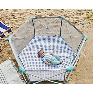 Regalo My Portable Play Yard Deluxe with Removable Pad, Indoor and Outdoor, Bonus Kit, Aqua, 6-Panel