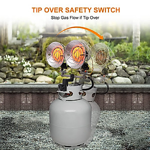 Propane Tank Top Heater, CAMPLUX Outdoor Tanktop Heater with Tip-Over Switch for Garage, Camping, Hunting, Double Burner Heavy Duty Steel 30,000 BTU