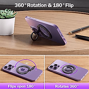 MagSafe Phone Grip, MagSafe Ring Holder Adjustable Kickstand Removable Magnetic Grip Compatible with Wireless Charging Only for iPhone 14 & 13 & 12 Series (Black)