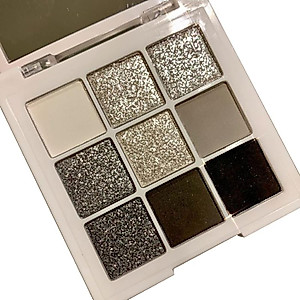 MAEPEOR Black Grey Eyeshadow Palette 9 Colors Cool Toned Matte Glitter Eyeshadow Palette Longlasting Waterproof Smoky Eye Shadow for Girls and Women (Set 1, Black Grey)