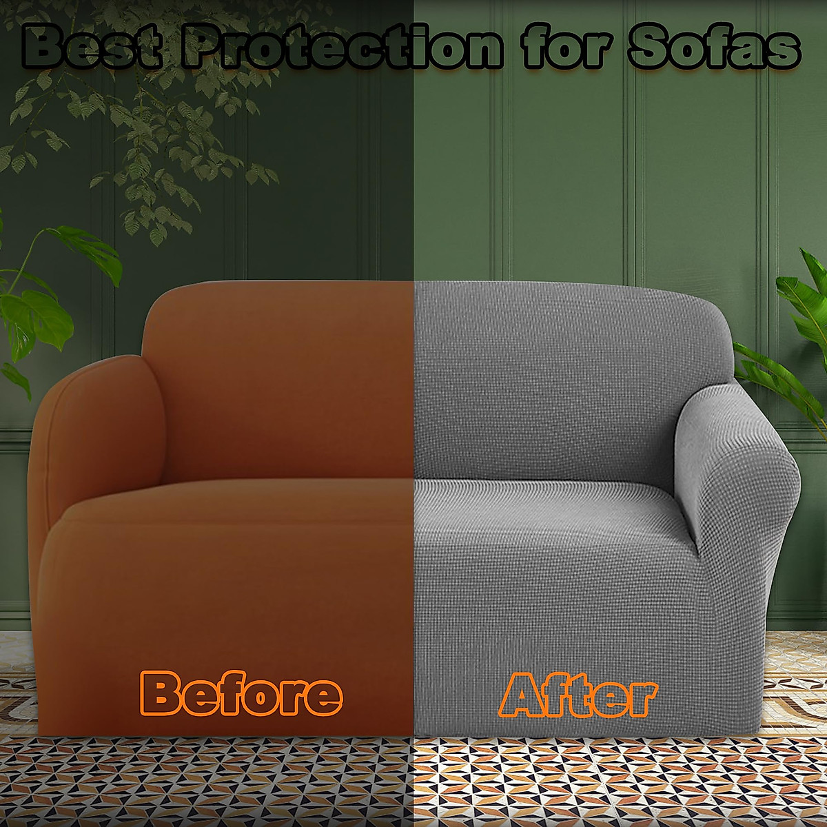 AYLFBFU Waterproof L Shaped Couch Cover Elastic Small Checks Easy Fit, Sofa Slipcovers for 4 Seater with Foam Sticks & Elastic Straps, Couch Set for Kids, Dogs, Pets, Dark Blue