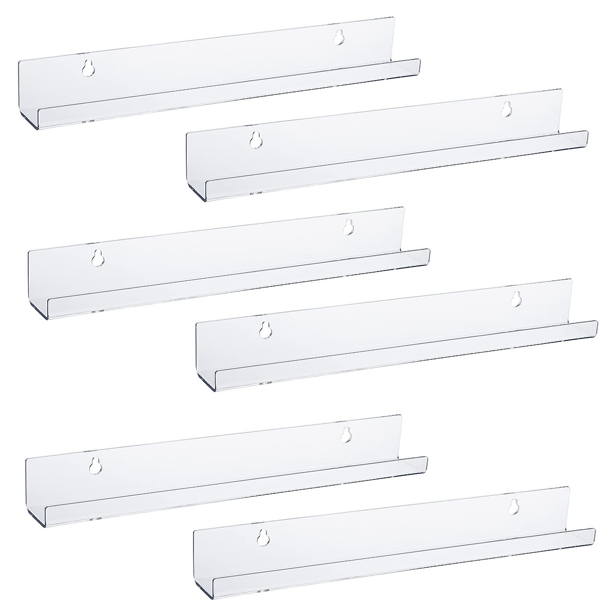 Albumgit 13.7 Inch Acrylic Floating Bookshelf, 6 Pack Clear Invisible Wall Bookshelves Ledge Book Shelves, Kids Book Display Shelves Wall Mounted with Adhesive Stickers