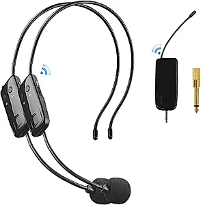 HUACAM 2.4G Wireless Microphone System for Two People, 165 ft Long Range, Stable Transmission, Portable Headset Microphone for Voice Amplifier, PA System, Teacher, Fitness Instructor, Outdoor