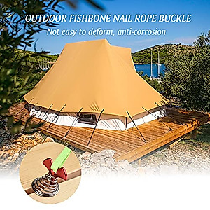 10Pcs Deck Anchor Pegs Windproof Aluminium Alloy Fishbone Tent Stakes with Spring Buckle, Portable Wind Rope Anchor for Hiking Camping (Style 1)