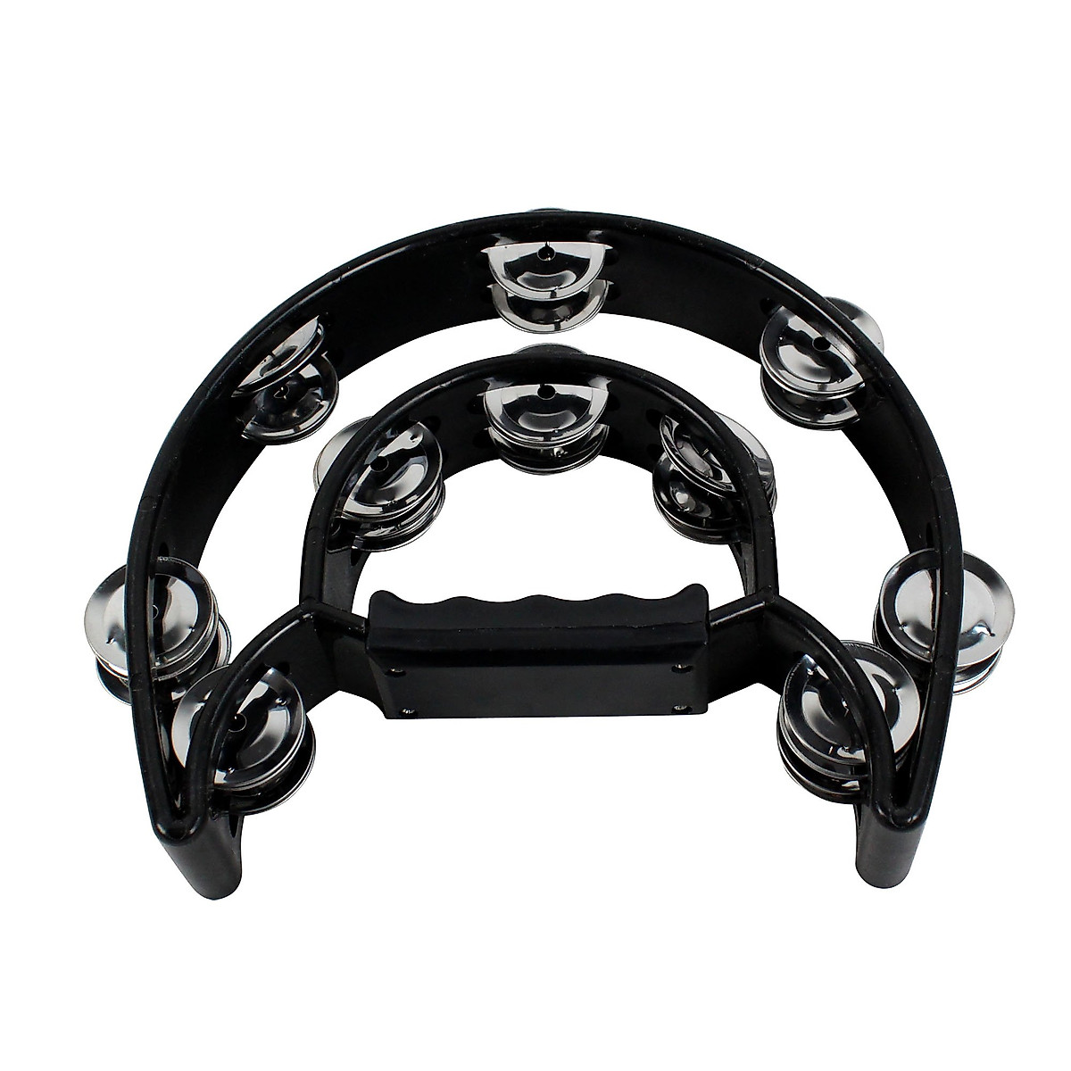 YMC TAM20-BLACK Double Row Tambourine - Metal Jingles Hand Held Percussion Ergonomic Handle