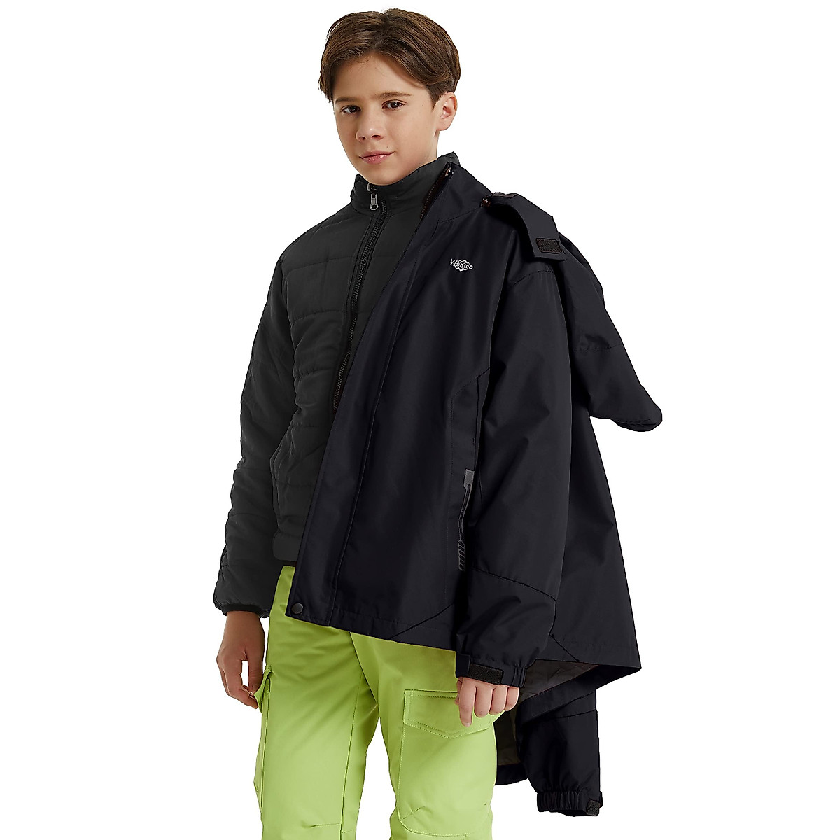 wantdo Kids Boys' 3 in 1 Snowboard Jacket Hooded Warm Winter Coat Fleece-Lined Waterproof Black 10-12