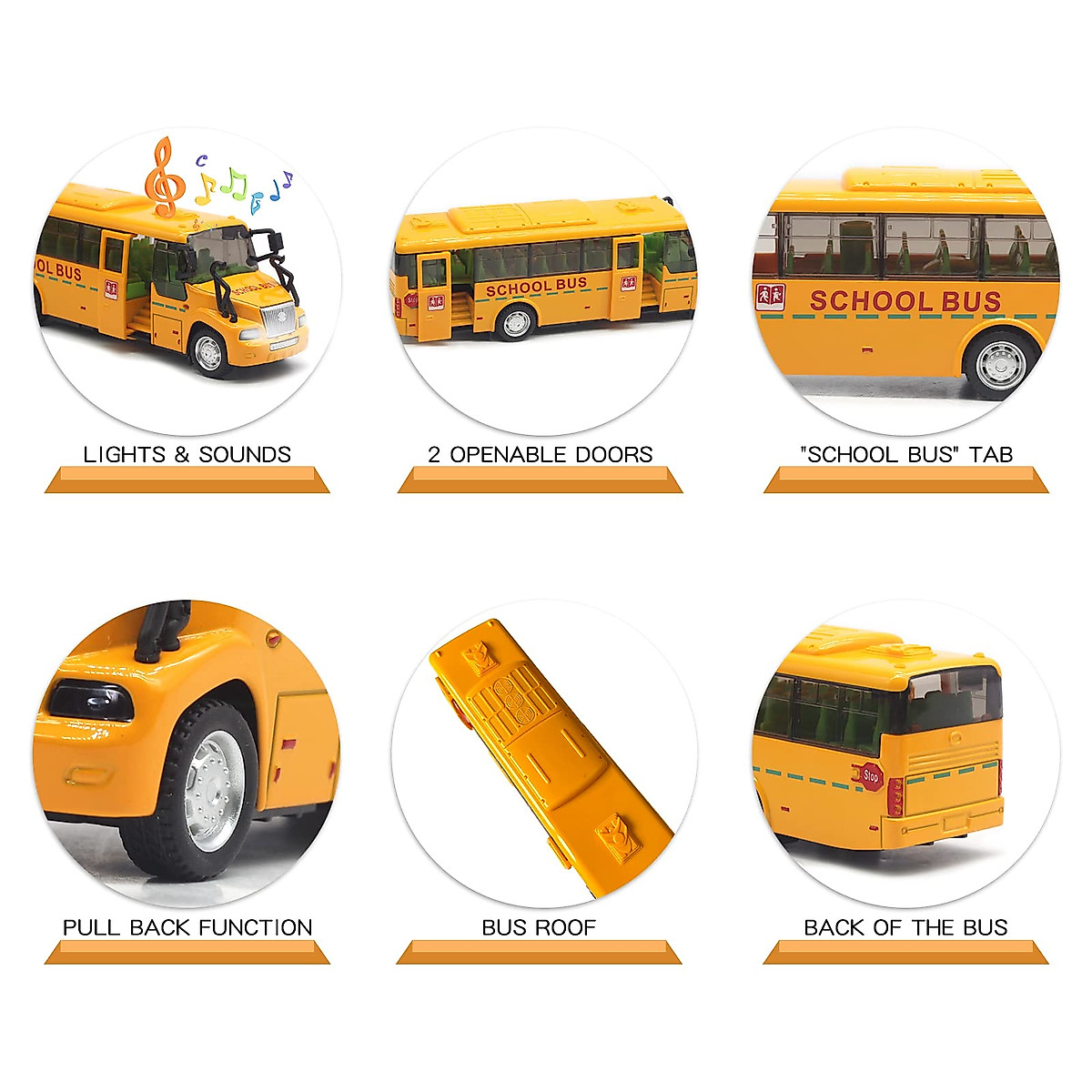 OTONOPI Bus Toys Die Cast Metal Toy Cars Pull Back School Bus Double Decker London Vehicles Friction Powered City Sightseeing Tour Bus Play Vehicle Toy Set for Kids 4 Pack