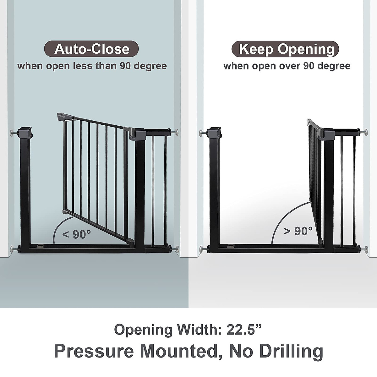 Walk Thru Baby Gates for Doorway and Stair, RONBEI Auto Close Pressure Mounted Wide Indoor Safety Gate for Opening 35''-37.8'' or 29.53''- 31.5'', Height 30", Ideal Barrier for Toddler and Small Dogs