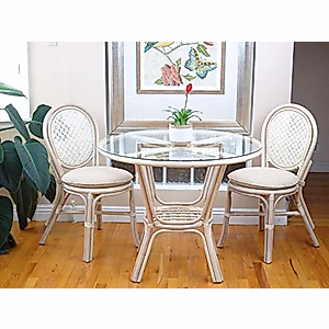 Set of 2 Denver Dining Handmade Wicker Side Chairs with Cream Cushions Natural Rattan, Colonial